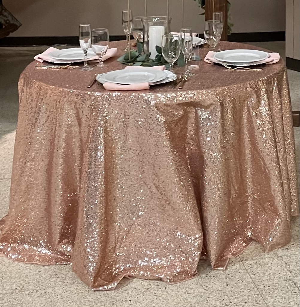 Blush Rse Gold Sequin Tablecloth | SomethingBorrowedKS